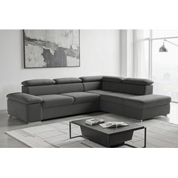 Sit & More Ecksofa SIT & MORE "Valentine L-Form, B: 272 cm", grau (dunkelgrau), B:272cm H:73cm T:226cm, 100% Polyester;Luxus-Kunstleder/Struktur (88% Polyester, 12% Polyamid), Sofas, Ecksofa, mit Arm- & Kopfteilverstellung, optional mit Bettfunktion