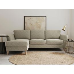 Ecksofa Home Affaire "MARSEILLE (242/152cm),L-Form, Rec. rechts/links", beige, B:242cm H:88cm T:152cm, 68% Polypropylene, 32% Polyester, Sofas, Ecksofa, Massivholzbeine Eiche, Landhausstil, Wellenunterfederung
