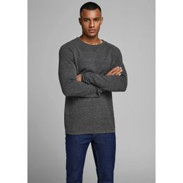 Jack & Jones Rundhalspullover JACK & JONES "JJEHILL Einfarbiger Pullover mit angenehmem Tragegef&uuml;hl", Herren, Gr. XL, grau (dunkelgrau melange), Obermaterial: 100% Baumwolle, meliert, schmal, Rundhals, B&uuml;ndchen, Pullover Rundhalspullover, unifarben, modisch, schmal, Baumwolle, Rundhals