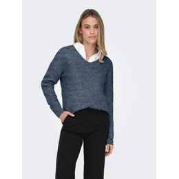 V-Ausschnitt-Pullover Only "ONLCAMILLA V-NECK L/S PULLOVER KNT NOOS", Damen, Gr. XL, blau (vintage indigo detail:melange), Strick, Obermaterial: 74% Polyacryl, 24% Polyester, 2% Elasthan, meliert, regular fit normal, V-Ausschnitt, Strickb&uuml;ndchen, Pullover V-Ausschnitt-Pullover, Materialmix, regular fit
