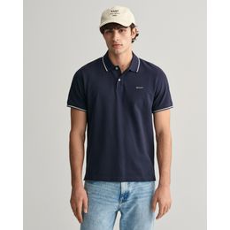 Poloshirt Gant "TIPPING SS PIQUE POLO", Herren, Gr. S, blau (evening blau), Jersey, Obermaterial: 100% Baumwolle, Shirts Poloshirt