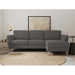 Ecksofa Home Affaire "MARSEILLE (242/152cm),L-Form, Rec. rechts/links", grau (dunkelgrau), B:242cm H:88cm T:152cm, 68% Polypropylene, 32% Polyester, Sofas, Ecksofa, Massivholzbeine Eiche, Landhausstil, Wellenunterfederung