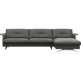 Ecksofa FLEXLUX "Glow, super bequem durch hochwertigem Sitzaufbau mit Federkern, L-Form", grau (warm mineral grau), B:305cm H:81cm T:158cm, 100% Echteder, Sofas, Ecksofa, Modernes skandinavisches Design