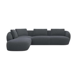 Ecksofa FLEXLUX "Torino, rund, L-Form, Sofa-Ecke mit Ottomane", grau (anthrazit), B:296cm H:85cm T:237cm, Sofas, Ecksofa, Modernes, organisches Sofa-Design, Kaltschaum, Wellenunterfederung