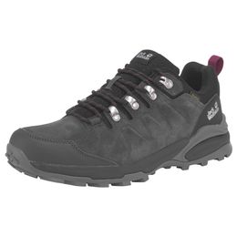 Wanderschuh Jack Wolfskin "REFUGIO TEXAPORE LOW W", Damen, Gr. 42, schwarz (schwarzsteel, lila), Textil, Veloursleder, Schuhe Wanderschuh, wasserdicht, Trekkingschuh