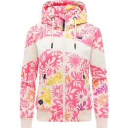 Outdoorjacke Ragwear "&Uuml;bergangsjacke Nuggie Block Flower", Damen, Gr. L, rosa (pink combo26), Obermaterial: 100% Polyester PES. Obermaterial: Futter: 100% Polyester PES., gerade, eng Rippstrickb&uuml;ndchen, Jacken Outdoorjacke, modische Damen Freizeitjacke mit floralem Print