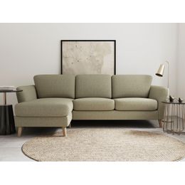 Ecksofa Home Affaire "MARSEILLE (242/152cm),L-Form, Rec. rechts/links", beige, B:242cm H:88cm T:152cm, 85% Polypropylene, 15% Polyester, Sofas, Ecksofa, Massivholzbeine Eiche, Landhausstil, Wellenunterfederung