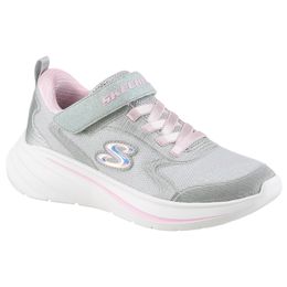 Sneaker Skechers "WAVE 92", M&auml;dchen, Gr. 30, bunt (hellgrau, rosa), Textil, Glitzer, Schuhe Sneaker, Freizeitschuh mit Klettverschluss, Gr&ouml;&szlig;enschablone zum Download