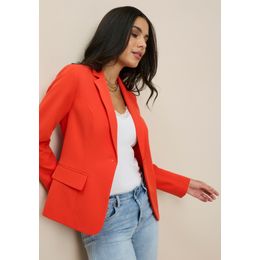 Kurzblazer Tamaris, Damen, Gr. 38, orange (orangerot), Web, Obermaterial: 93% Polyester, 7% Elasthan. Futter: 100% Polyester, unifarben, figurbetont h&uuml;ftlang, Blazer Kurzblazer, in Trendfarben