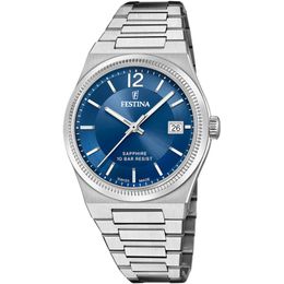 Quarzuhr Festina "Riv&eacute; Collection", silber (silberfarben, blau), Armbanduhren, Damen, Quarzuhr, Armbanduhr, Damenuhr, Swiss Made, Saphirglas, bis 10 bar wasserdicht