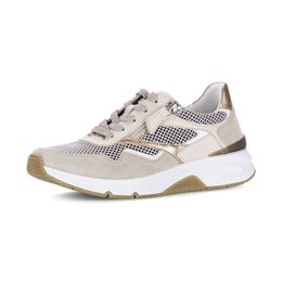Keilsneaker ROLLINGSOFT, Damen, Gr. 42, beige, wei&szlig;, Leder, Textil, Schuhe Keilsneaker, Freizeitschuh, Halbschuh, Schn&uuml;rschuh, Au&szlig;enrei&szlig;verschluss, G-Weite