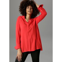 Longbluse Aniston SELECTED, Damen, Gr. 46, rot, Web, Obermaterial: 100% Viskose, unifarben, Basic, l&auml;ssig geschnitten lang, V-Ausschnitt, lange Manschette, Blusen Longbluse, mit extra-langen Manschetten