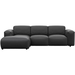 Ecksofa FLEXLUX "Lucera Chaislongue rechts oder links, L-Form, bequem", schwarz (deep schwarz), B:251cm H:73cm T:171cm, 100% Echteder, Sofas, Ecksofa, modern & anschmiegsam, Kaltschaum, Stahl-Wellenunterfederung