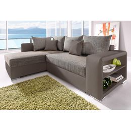 Ecksofa Collection AB "John L-Form", braun (elefant, cappuccino), B:226cm H:80cm T:160cm, Sofas, Ecksofa, Regalarmlehne,Bettfunktion,Bettkasten,Ottomane beiseitig montierbar