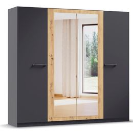 Dreht&uuml;renschrank Rauch "Kleiderschrank Schrank Garderobe Garderobenschrank Stauraumwunder MODI", grau (graumetallic, eiche artisan), B:226cm H:210cm T:54cm, Holzwerkstoff, Schr&auml;nke, Dreht&uuml;renschrank, optional mit Spiegel MADE IN GERMANY