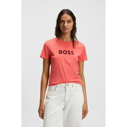 T-Shirt BOSS Orange "Elogo Premium Damenmode", Damen, Gr. S, rot (light, pastel rot 638), Jersey, Obermaterial: 100% Baumwolle, unifarben, regular fit h&uuml;ftlang, Rundhals, eingesetzt eingefasste Kante, Shirts T-Shirt, mit BOSS-Schriftzug