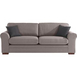 3-Sitzer Home Affaire "Broughton", beige, B:233cm H:92cm T:94cm, 100% Polyester, Sofas, 3-Sitzer, weicher Sitzkomfort, incl. 2 Zierkissen, Keder