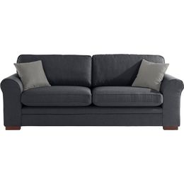 3-Sitzer Home Affaire "Broughton", grau, B:233cm H:92cm T:94cm, 100% Polyester, Sofas, 3-Sitzer, weicher Sitzkomfort, incl. 2 Zierkissen, Keder