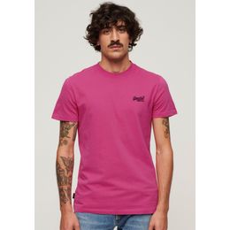Rundhalsshirt Superdry "ESSENTIAL LOGO EMB TEE", Damen, Gr. M, pink (echo pink), Single Jersey, Obermaterial: 100% Baumwolle, unifarben, slim fit h&uuml;ftlang, Rundhals, Shirts Rundhalsshirt