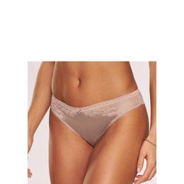 Slip Lascana "Alana", Damen, Gr. 32/34, beige (sand), Spitze, Obermaterial: 50% Polyamid, 40% Seide, 10% Elasthan, Unterhosen Slip, mit hohem Seidenanteil und edler Spitze