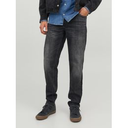 Jack & Jones Tapered-fit-Jeans JACK & JONES "JJIMIKE JJORIGINAL JOS 711 NOOS", Herren, Gr. 31, L&auml;nge 34, schwarz (schwarz denim), Denim/Jeans, Obermaterial: 95% Baumwolle, 4% Elastomultiester, 1% Elasthan, Abriebeffekte, bequem, Jeans Tapered-fit-Jeans