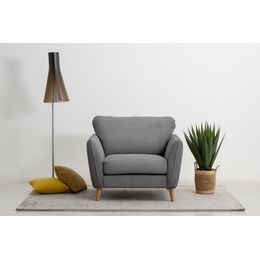 Sessel Home Affaire "MARSEILLE", grau (dunkelgrau), B:103cm H:88cm T:90cm, 100% Polyester, Sessel, Sessel, Massivholzbeine Eiche, Landhausstil, Wellenunterfederung
