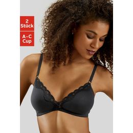 Bralette-BH Petite Fleur, Damen, Gr. 70, Cup C, schwarz (2xschwarz), Spitze, Obermaterial: 90% Baumwolle, 5% Elasthan, 5% Polyamid, BHs Bralette-BH, ohne B&uuml;gel aus Baumwolle mit Spitze, Topseller