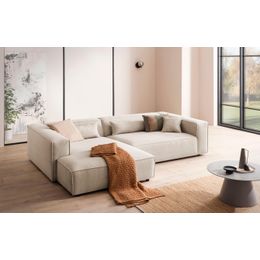 Ecksofa "PIARA XXL, Big-Sofa, Cord, Leinenoptik o. Strukturstoff, L-Form", beige (hellbeige), B:288cm H:66cm T:198cm, 100% Polyester, LeGer Home by Lena Gercke, Sofas, Ecksofa, wahlweise Ottomane rechts/links, Kedernaht, extra tiefe Sitzfl&auml;che