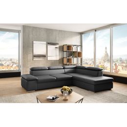 Sit & More Ecksofa SIT & MORE "Valentine L-Form, B: 272 cm", schwarz, B:272cm H:73cm T:226cm, NaturLEDER;Spannstoff, Sofas, Ecksofa, mit Arm- & Kopfteilverstellung, optional mit Bettfunktion