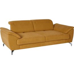 Sit & More 2,5-Sitzer SIT & MORE "Percy", gelb (mustard), B:207cm H:77cm T:112cm, Sofas, 2 5-Sitzer, 12 cm Fu&szlig;h&ouml;he, Sitztiefenverstellung, wahlweise Kopfteilverstellung