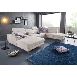 Sit & More Wohnlandschaft SIT & MORE "Percy U-Form", beige (linen), B:343cm T:235cm, Sofas, Wohnlandschaft, 12 cm Fu&szlig;h&ouml;he, Sitztiefenverstellung, wahlweise in 2 Fu&szlig;farben