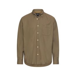 Langarmhemd Camel Active, Herren, Gr. 3XL, N-Gr, deep olive, Web, Obermaterial: 97% Baumwolle, 3% Elasthan, unifarben, l&auml;ssig geschnitten h&uuml;ftbedeckend, Rundhals, 2-Knopf-Manschette, Hemden Langarmhemd, mit Button-Down-Kragen