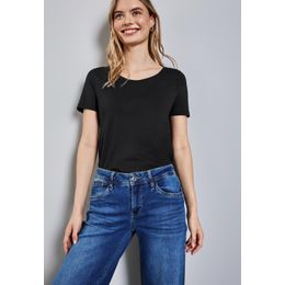 T-Shirt Street One "Style Gerda", Damen, Gr. 34, schwarz, Jersey, Obermaterial: 50% Baumwolle, 50% Modal, unifarben, regular fit taillenbedeckt, V-Ausschnitt, gerader Abschluss, Shirts T-Shirt