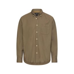 Langarmhemd Camel Active, Herren, Gr. L, N-Gr, deep olive, Web, Obermaterial: 97% Baumwolle, 3% Elasthan, unifarben, l&auml;ssig geschnitten h&uuml;ftbedeckend, Rundhals, 2-Knopf-Manschette, Hemden Langarmhemd, mit Button-Down-Kragen