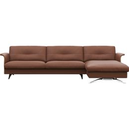 Ecksofa FLEXLUX "Glow, super bequem durch hochwertigem Sitzaufbau mit Federkern, L-Form", braun (old chestnut braun), B:305cm H:81cm T:158cm, 100% Echteder, Sofas, Ecksofa, Modernes skandinavisches Design