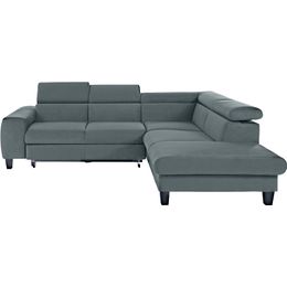 Ecksofa COTTA "Morven L-Form", grau (niagara), B:249cm H:75cm T:207cm, Microfaser PRIMABELLE (100% Polyester);Flachgewebe (100% Polyester);Samtvelours (100% Polyester), Sofas, Ecksofa, wahlweise mit Bettfunktion, Bettkasten & Wireless-Charger