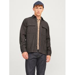 Jack & Jones Langarmhemd JACK & JONES "JPRRAYMOND MELANGE SOLID LS OVERSHIRT SN", Herren, Gr. S, N-Gr, schwarz (slate schwarz), Web, Obermaterial: 100% Baumwolle, unifarben, comfort fit, Hemden Langarmhemd