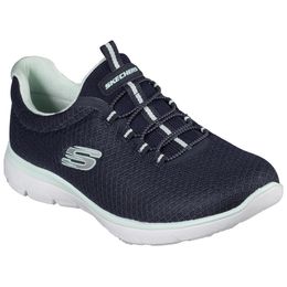 Slip-On Sneaker Skechers "SUMMITS", Damen, Gr. 40, blau (navy, mint), Textil, Schuhe Slip-On Sneaker, Freizeitschuh, Komfortschuh mit sto&szlig;d&auml;mpfender Zwischensohle, Topseller