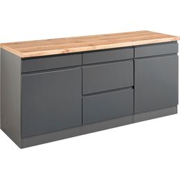 Unterschrank KOCHSTATION "KS-Bruneck", grau (graphit), B:180cm H:86cm T:60cm, Holzwerkstoff, Schr&auml;nke, Unterschrank, >>Bruneck<< 180 cm breit, f&uuml;r viel Stauraum, hochwertige MDF-Fronten