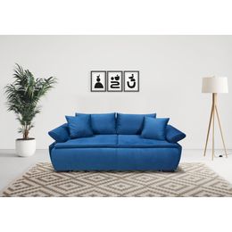 Schlafsofa Home Affaire "Romeo", blau (marine), B:224cm H:48cm T:104cm, 100%Polyester, Sofas, Schlafsofa, mit Boxspringaufbau, Bettfunktion & Bettkasten, Dauerschlafsofa