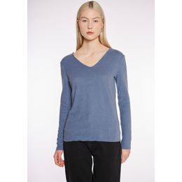 Haily's Langarmshirt HAILY&rsquo;S "LS V TP Zi44na", Damen, Gr. XS (34), blau (stone blau), Jersey, Obermaterial: 79% Viskose, 16% Polyester, 5% Elasthan, unifarben, figurbetont, V-Ausschnitt, Shirts Langarmshirt