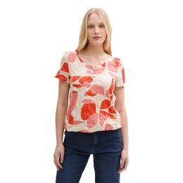 T-Shirt Tom Tailor, Damen, Gr. S (36), rot dots and shapes design, Obermaterial: 65% Polyester, 35% Viskose, bedruckt, regular fit taillenbedeckt, Rundhals, gewellter Abschluss, Shirts T-Shirt, mit All-Over Print