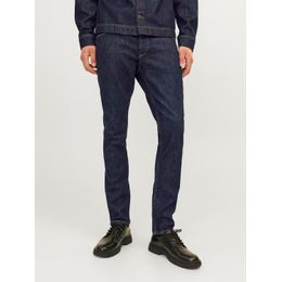 Jack & Jones Slim-fit-Jeans JACK & JONES "JJIGLENN JJEVAN JJ 677 NOOS", Herren, Gr. 34, L&auml;nge 34, blau (blau denim), Denim/Jeans, Obermaterial: 95% Baumwolle, 4% Elastomultiester, 1% Elasthan, clean, slim fit kn&ouml;chellang, Jeans Slim-fit-Jeans
