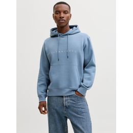 Jack & Jones Kapuzensweatshirt JACK & JONES "JJESTAR mit 3D-Print und Kapuze f&uuml;r vielseitige Anl&auml;sse", Herren, Gr. XS, blau mirage, angeraute Sweatware, Obermaterial: 70% Baumwolle, 30% Polyester, bedruckt, relaxed fit normal, Rundhals, Rippb&uuml;ndchen, Sweatshirts Kapuzensweatshirt, Baumwollmischung, relaxed fit