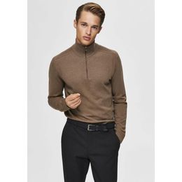 Troyer Selected "SLHBERG HALF ZIP CARDIGAN NOOS", Herren, Gr. L, beige, Strick, Obermaterial: 100% Baumwolle, unifarben, regular fit normal, hoch geschlossener Ausschnitt, Rippb&uuml;ndchen, Pullover Troyer, Baumwolle, regular fit
