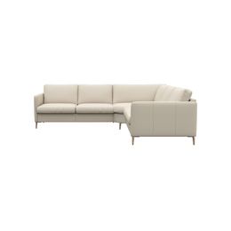 Ecksofa FLEXLUX "Fiore, gleichschenklig, bequem durch hochwertigem Sitzaufbau", wei&szlig; (warm wei&szlig;), B:249cm H:85cm T:92cm, 100% Echteder, Sofas, Ecksofa, schmale Armlehnen, Kaltschaum, F&uuml;&szlig;e Alu+ Eiche
