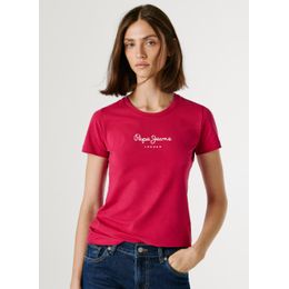T-Shirt Pepe Jeans "NEW VIRGINIA", Damen, Gr. L, penn pink 387, Single Jersey, Obermaterial: 95% Baumwolle, 5% Elasthan, figurumspielend h&uuml;ftlang, Rundhals, Shirts T-Shirt, mit Logo-Print