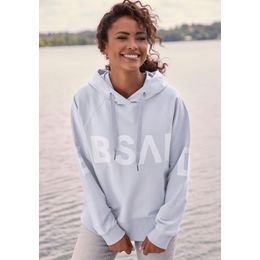 Kapuzensweatshirt ELBSAND "Seldis", Damen, Gr. L (40), blau, Sweatware, Obermaterial: 95% Baumwolle, 5% Elasthan, unifarben, figurumspielend h&uuml;ftlang, Rundhals, breiter Bund, Sweatshirts Kapuzensweatshirt, mit gro&szlig;em Logodruck vorne, bequemer Hoodie aus Baumwolle, Topseller