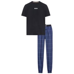 Pyjama BOSS "Easy Long Set TShirt", Herren, Gr. XXL, medium blau 423, Jersey, Obermaterial: 100% Baumwolle, Rundhals, Homewear-Sets Pyjama