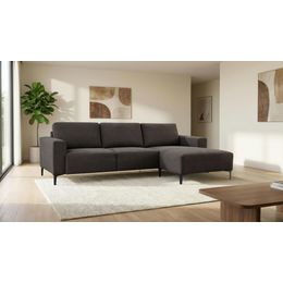 Ecksofa Home Affaire "Tournon, L-Form, Breite 262 cm, Webstoff, Chenille", grau (anthrazit), B:262cm H:85cm T:152cm, 100% Polyester, Sofas, Ecksofa, Designsofa im nordischen Stil, Wellenunterfederung, Metallf&uuml;&szlig;e